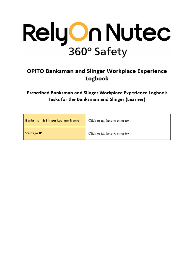 OPITO Banksman & Slinger Logbook Guide | PDF | Occupational Safety And ...