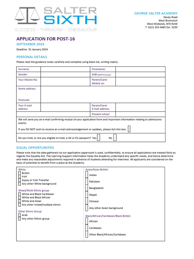 Blank GSA Salter Sixth Application Form Sept 2022 1 | PDF