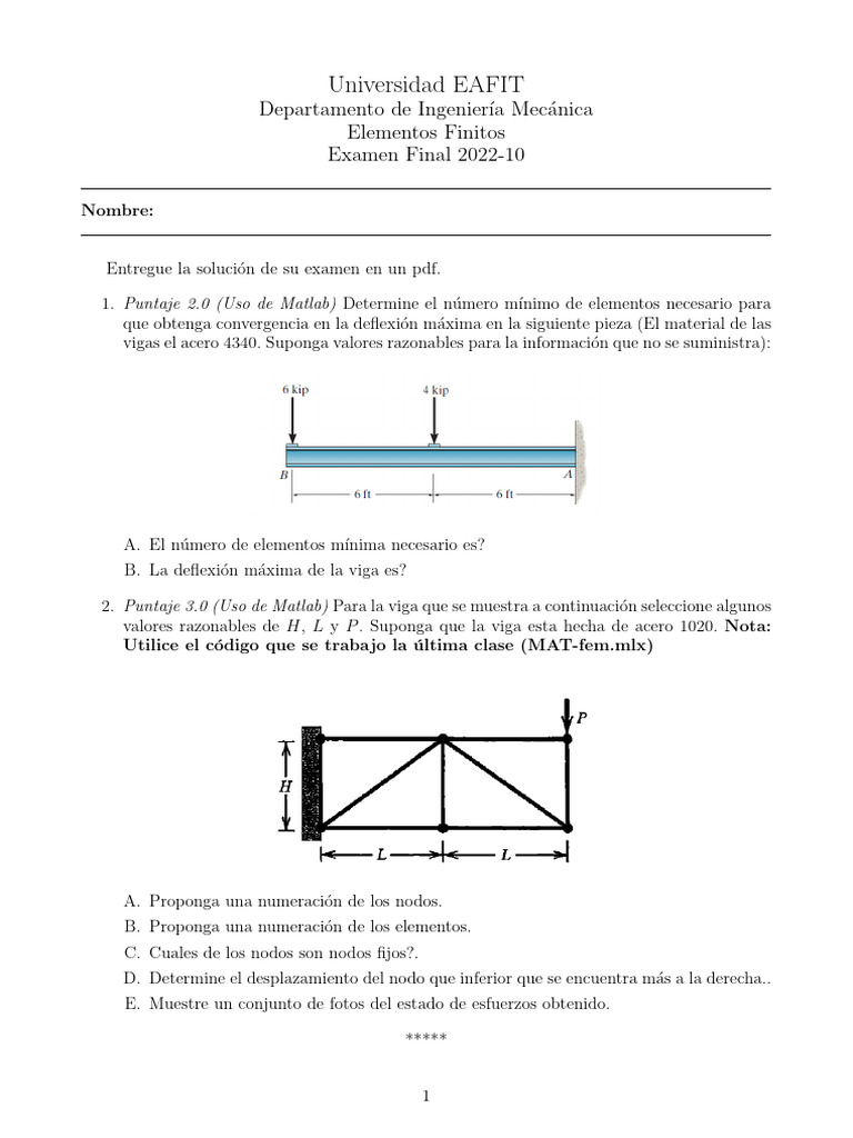 Examen Final de Elementos Finitos EAFIT | PDF