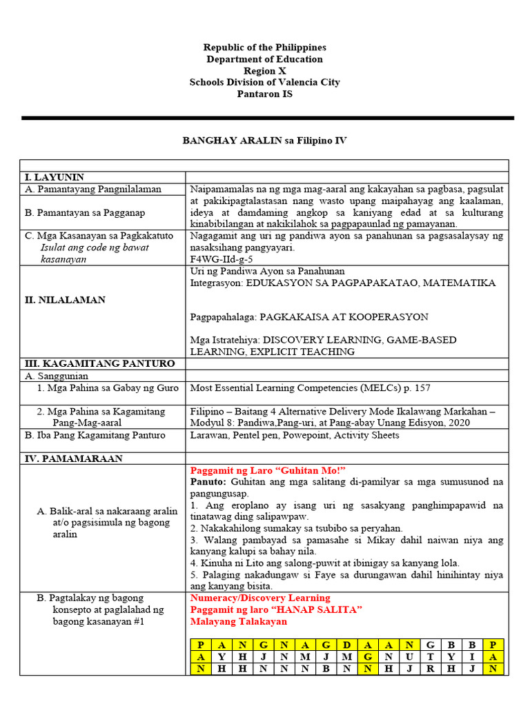 Final Cot Filipino 4 Quarter 2 Pandiwa | PDF