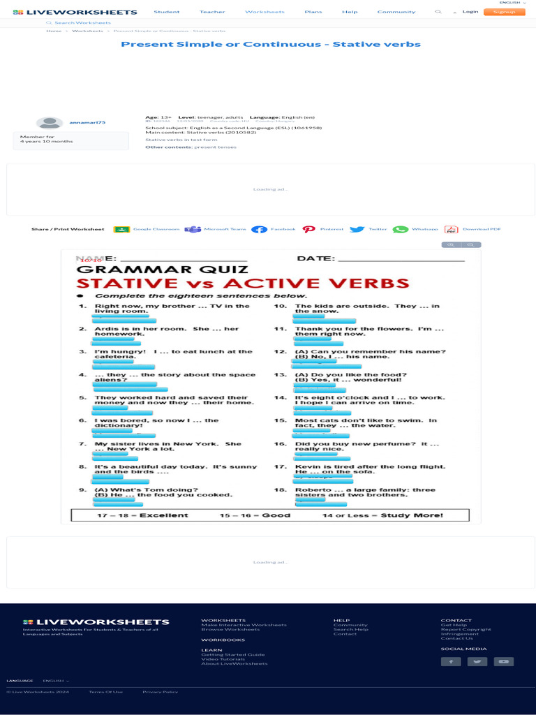 Present Simple or Continuous - Stative Verbs Worksheet - Live ...