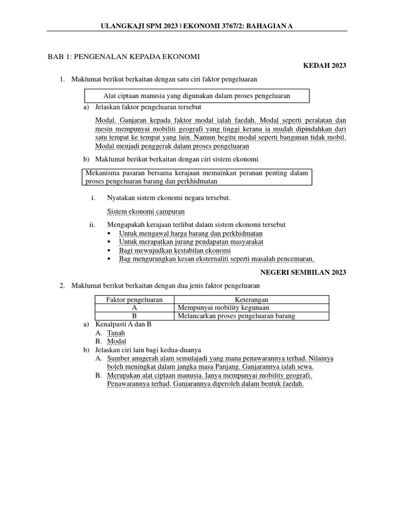 Ulangkaji Ekonomi SPM 2023 K2. | PDF
