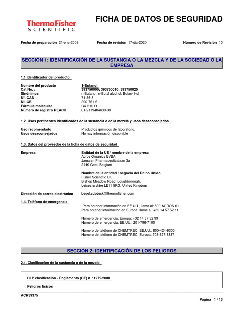 2 5LT 1 Butanol For HPLC | PDF | Residuos | Combustión