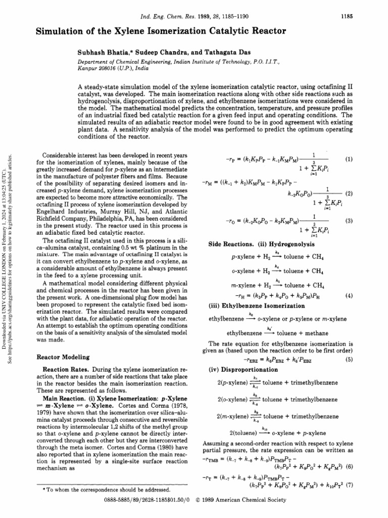 Simulation of The Xylene Isomerization Catalytic Reactor | PDF ...