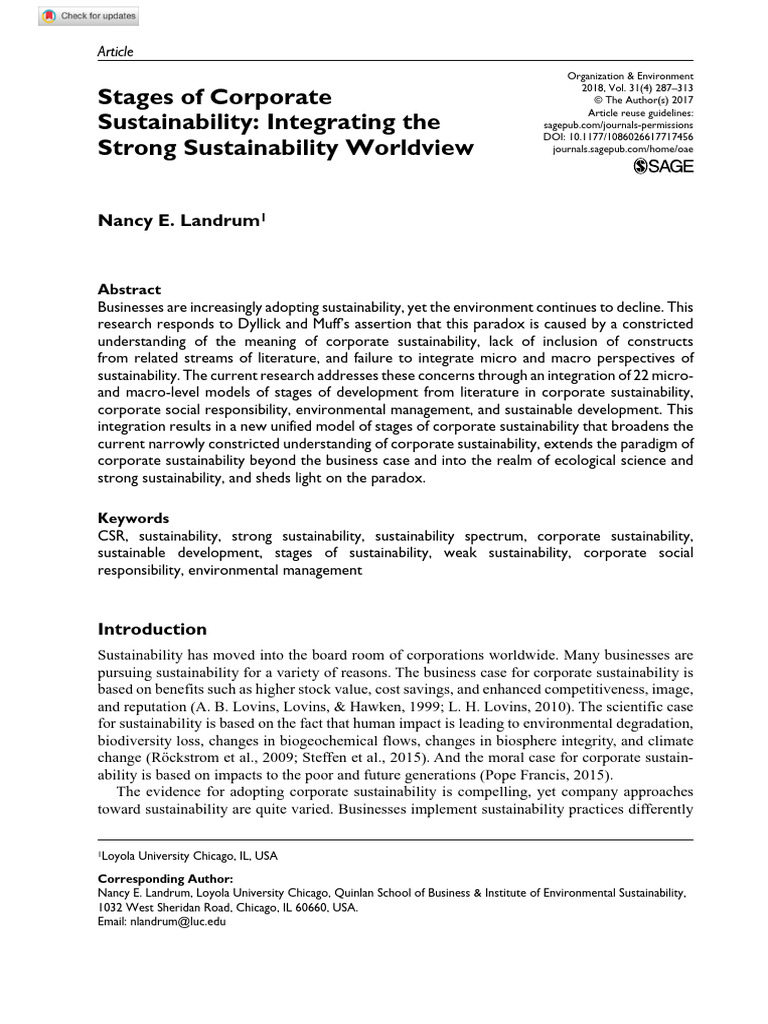 Stages Of Corporate Sustainability Landrum 2018 Pdf