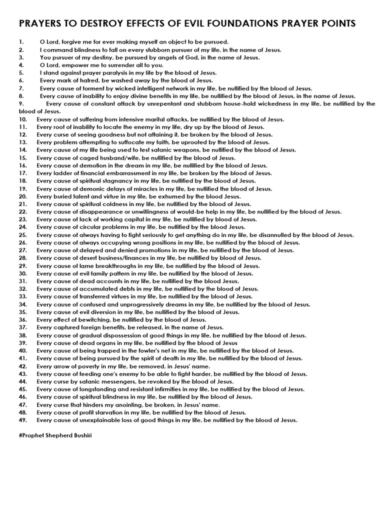 Prayers To Destroy Effects of Evil Foundations Prayer Points | PDF | Jesus | Theology