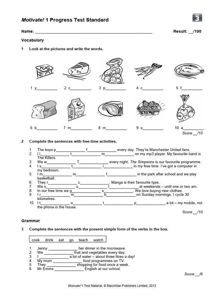Motivate! 1 Progress Test Guide | PDF | Cuisine | Foods