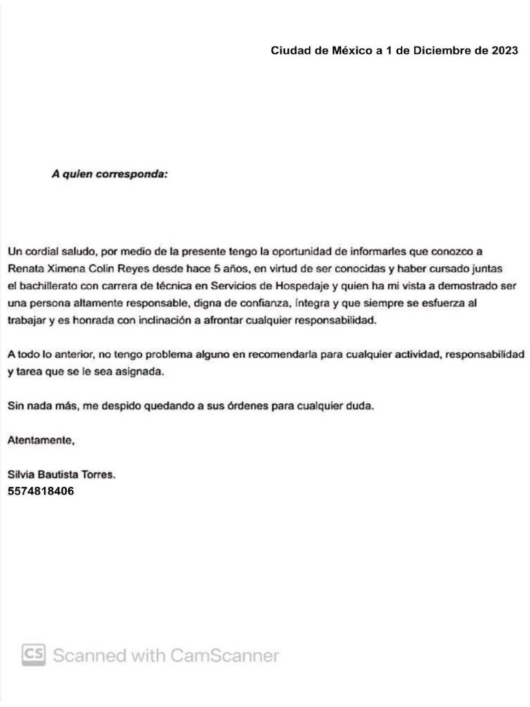 Carta de Recomendación Personal Ejem. 2023 | PDF