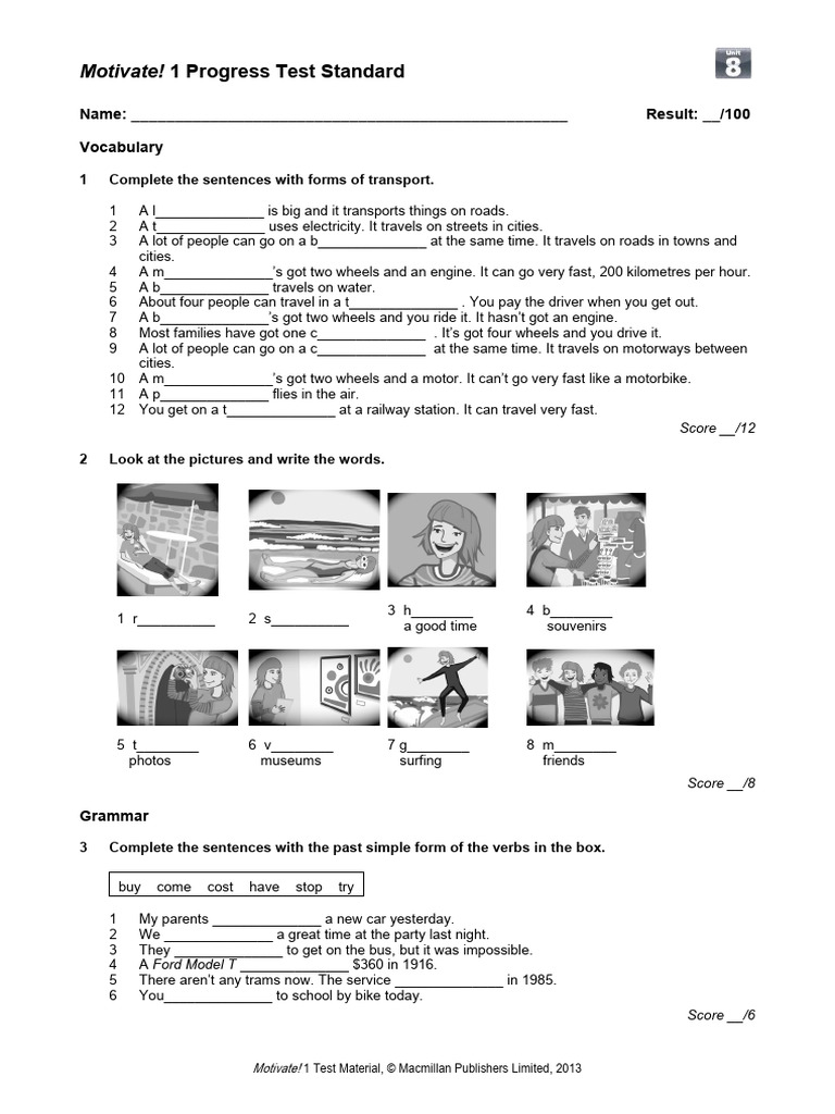 Motivate! 1 Test U8 Standard | PDF | Language Arts & Discipline ...