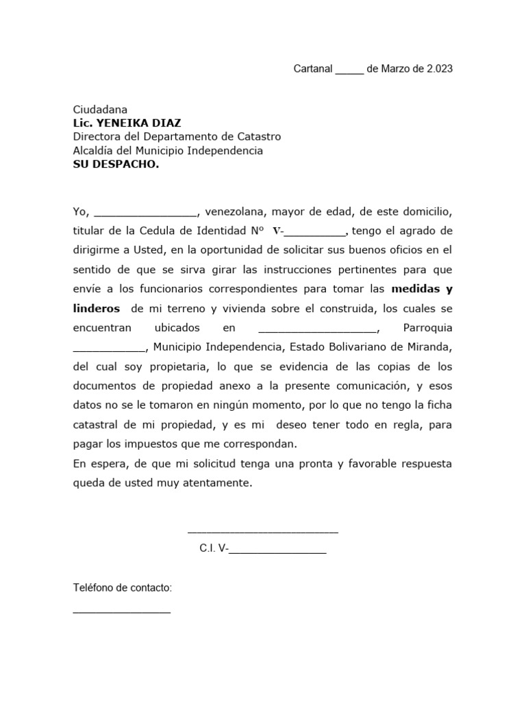 Modelo Carta para Catastro | PDF