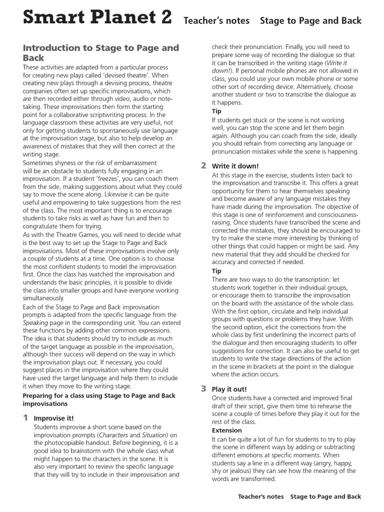Stage To Page and Back Teacher's Notes | PDF | Improvisational Theatre ...