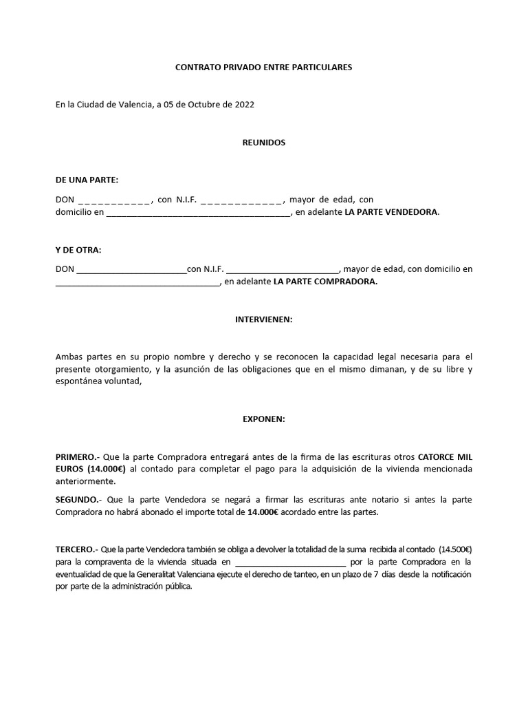 Contrato Privado Entre Particulares - Docx - 0 | PDF