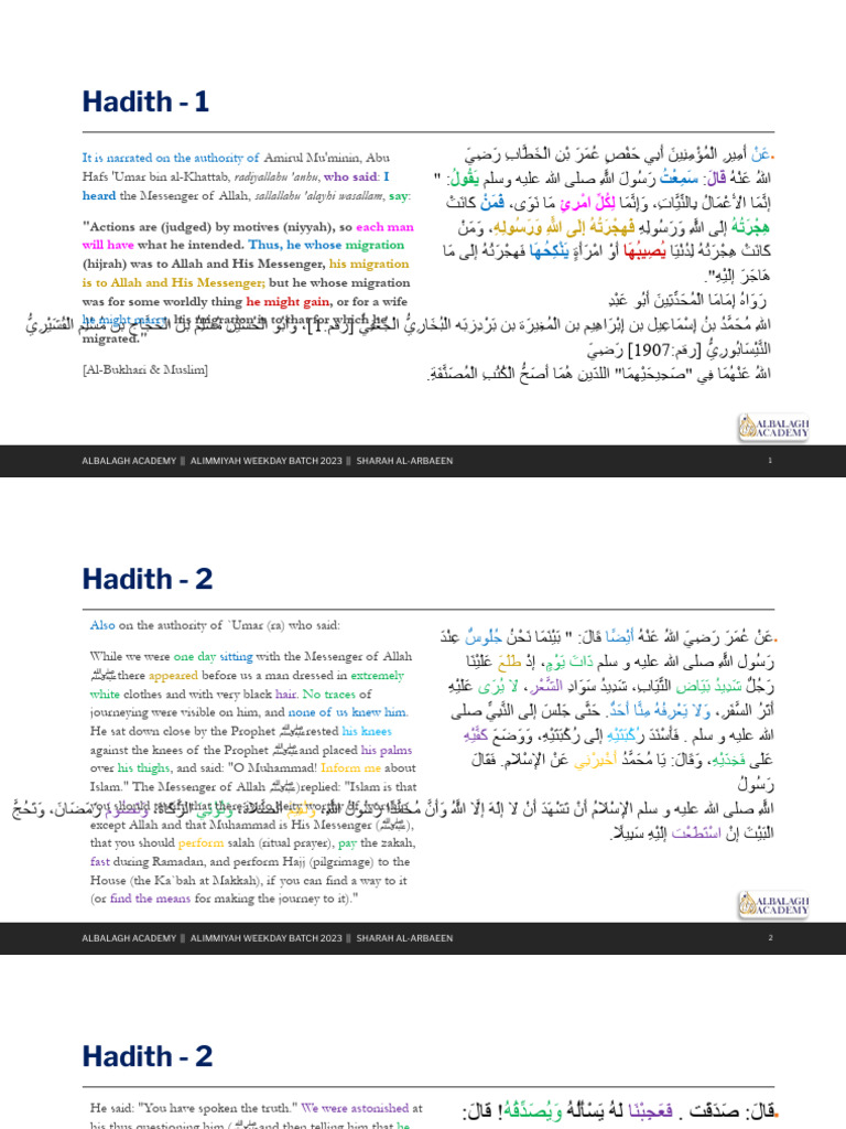 (Maulana Shaykh) Colour Coded Ahadeeth - Sharah Arbaeen | PDF ...