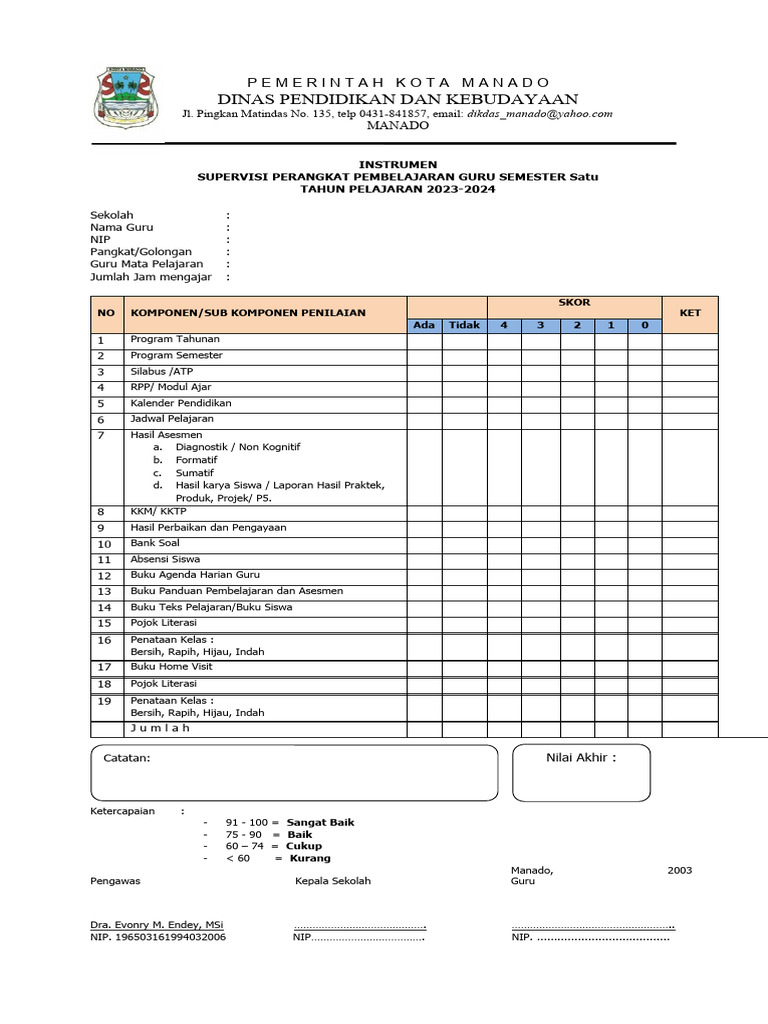 Format Instrumen Penilaian Pembelajaran 2023 | PDF