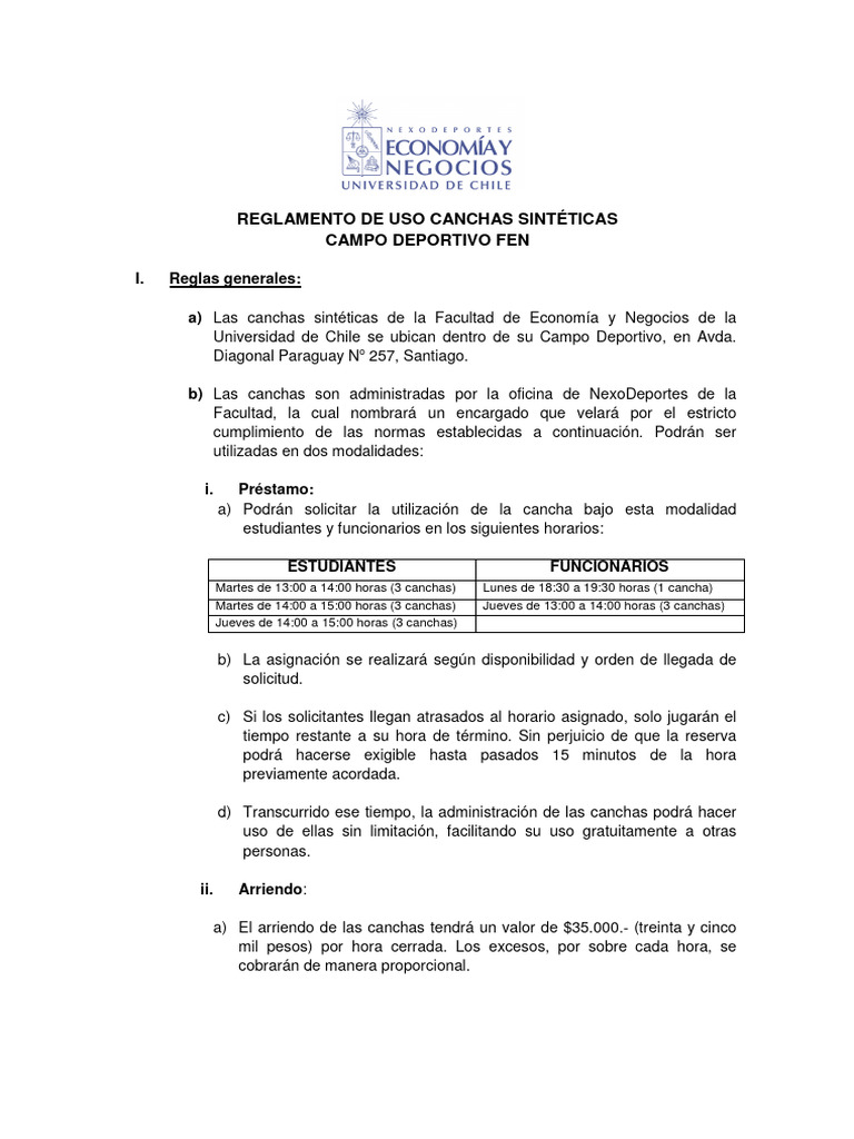 Reglamento Uso Canchas Fen | PDF