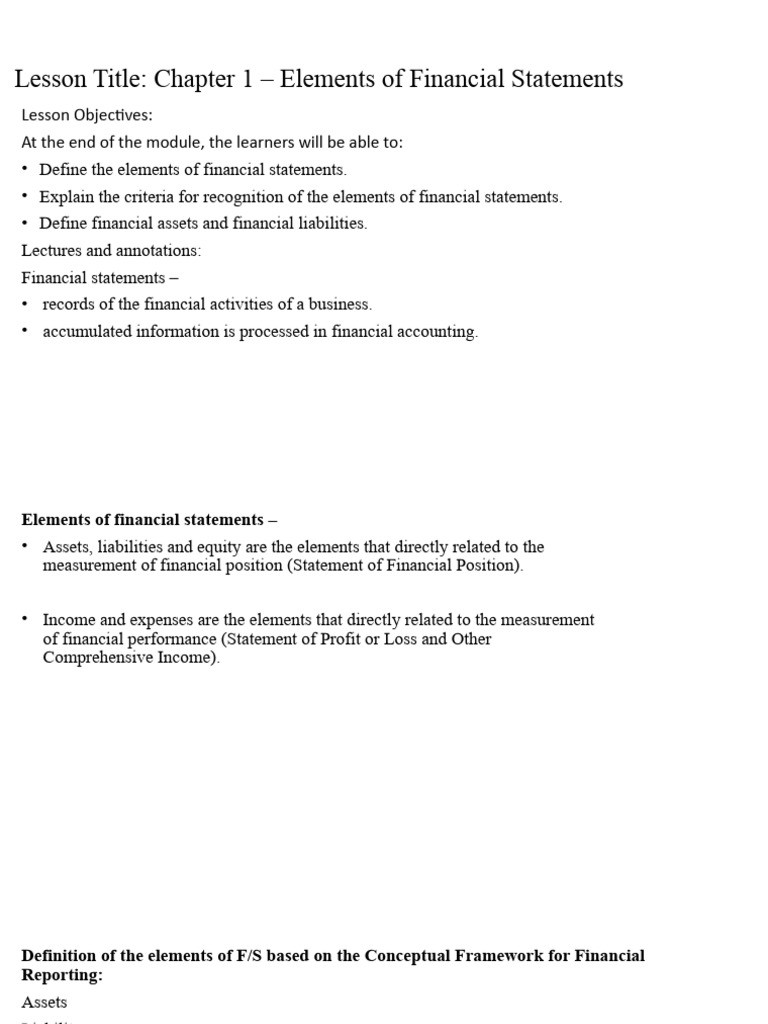 Chapter Elements of FS | PDF | Income | Equity (Finance)