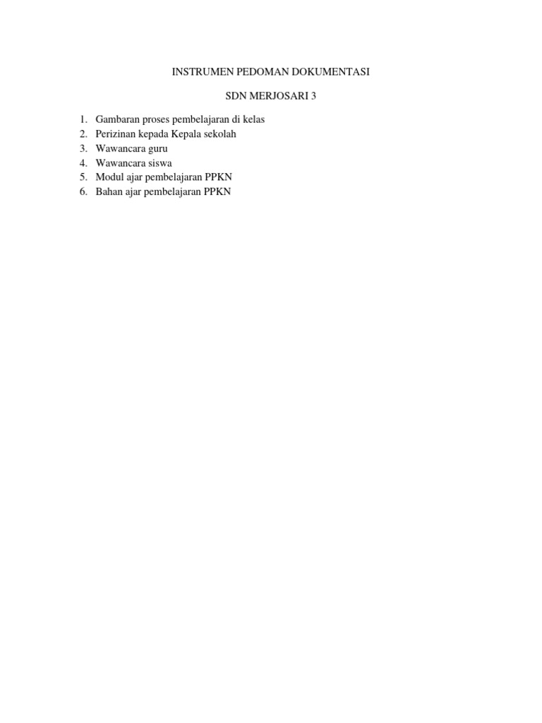 Instrumen Pedoman Dokumentasi | PDF