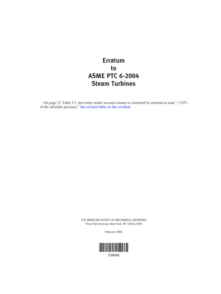 ASME PTC 6 - 2004 Erratum | PDF | Pressure | Pressure Measurement