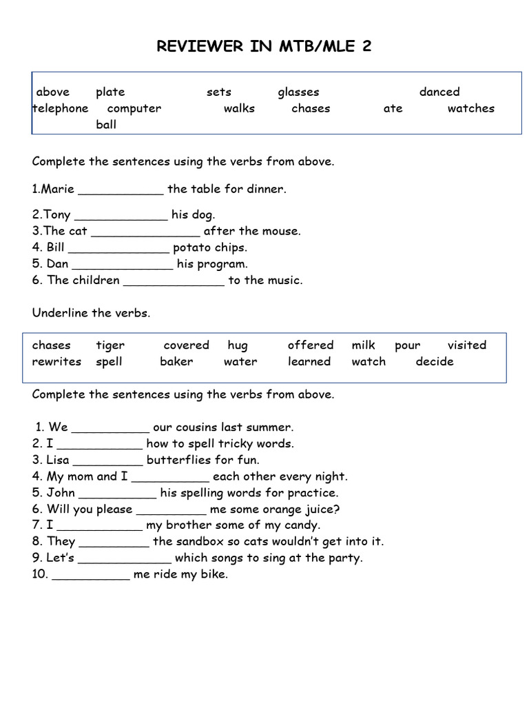 Grammar Worksheet Grade 2 Verbs Sentences 0 | PDF | Language Arts ...