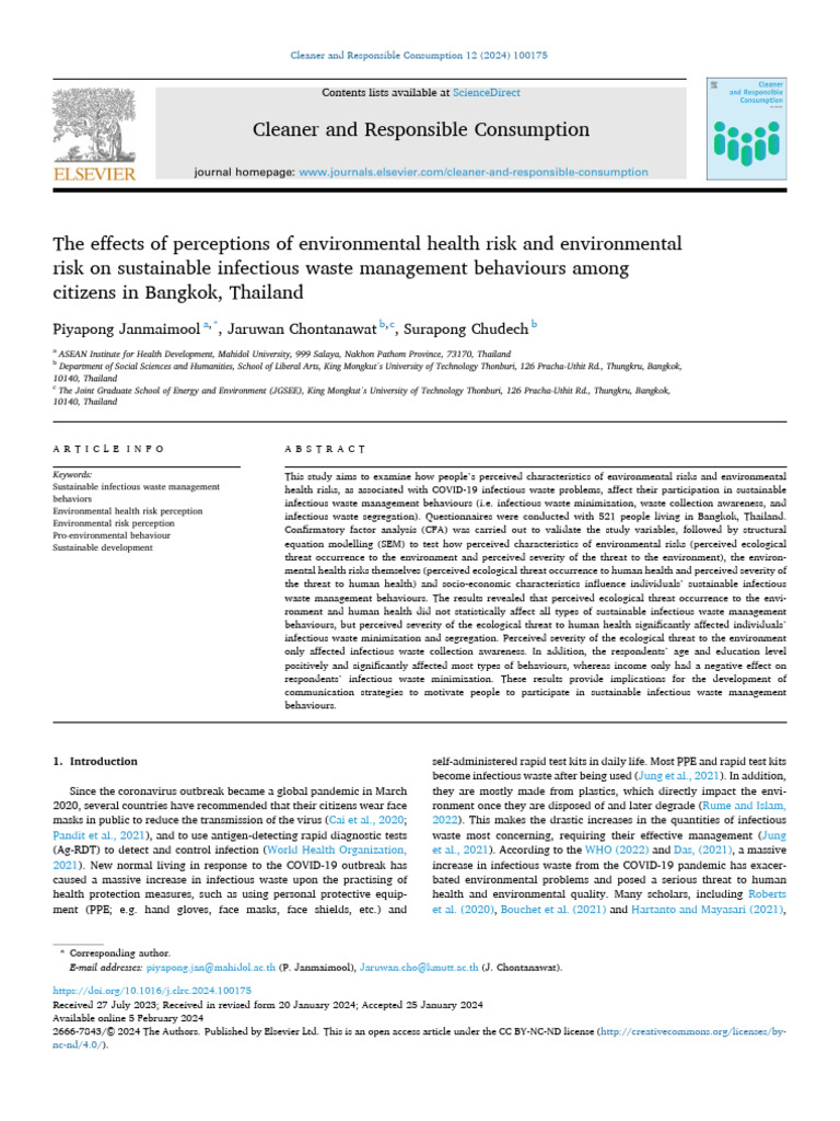 The Effects of Perceptions of Environmental Health Risk An - 2024 ...