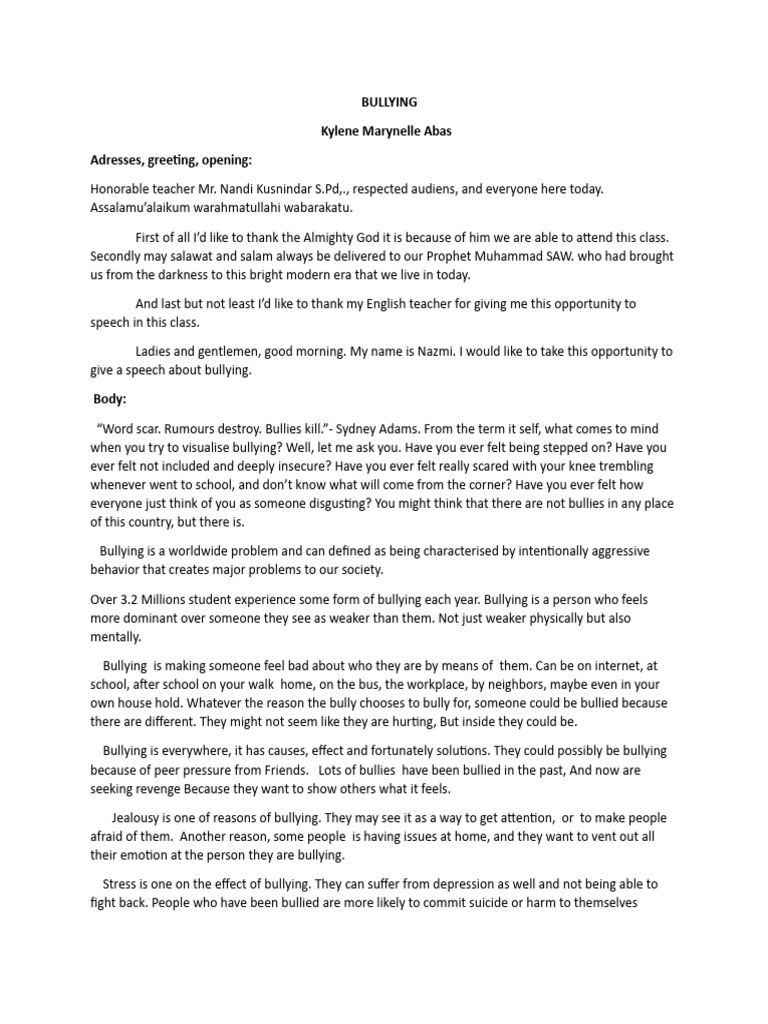 English Speech Bullying | PDF | Bullying | Psychology