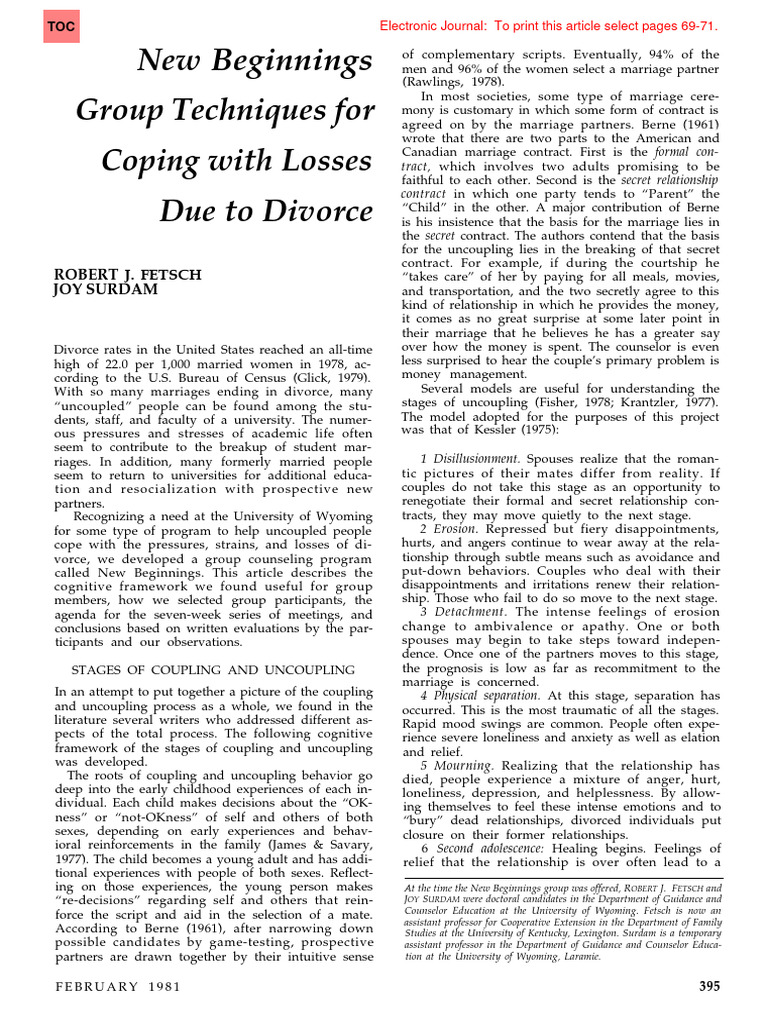 Divorce Coping Group Techniques | PDF | Psychotherapy | Loneliness