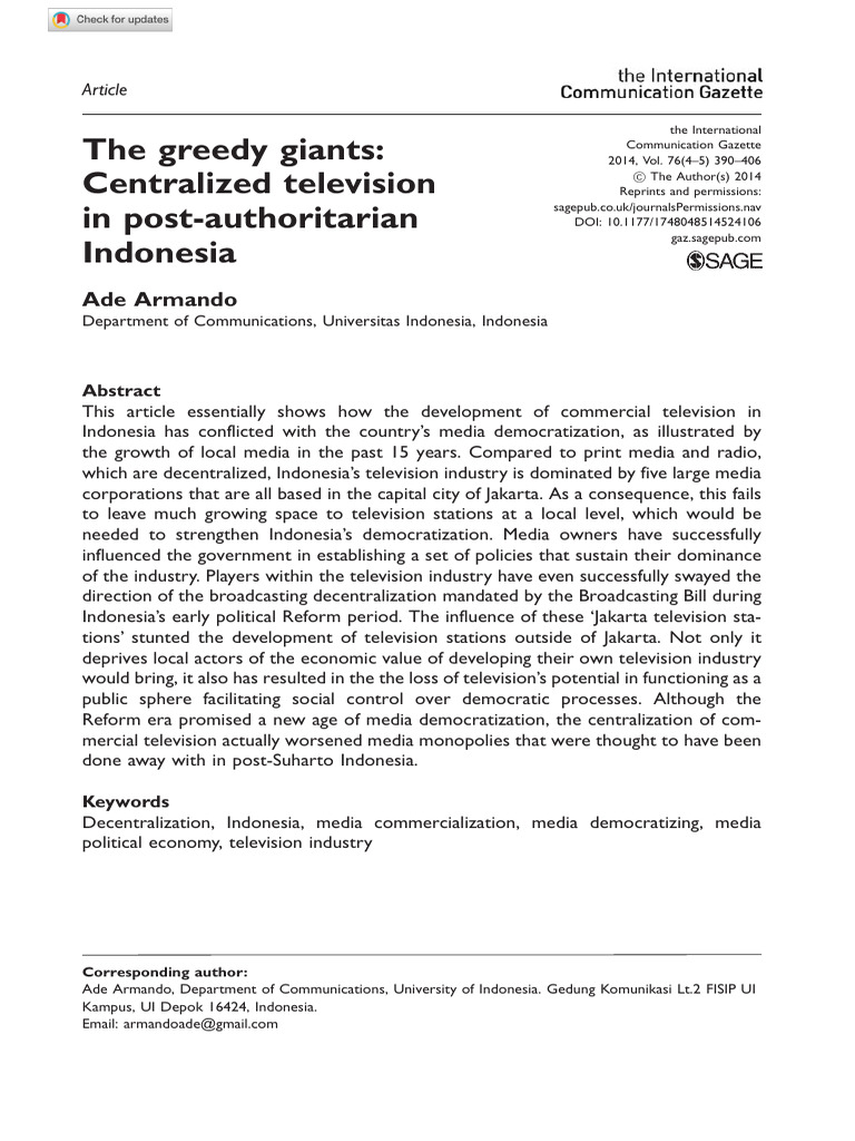 Greedy Television Indonesia | PDF | Indonesia | Public Sphere