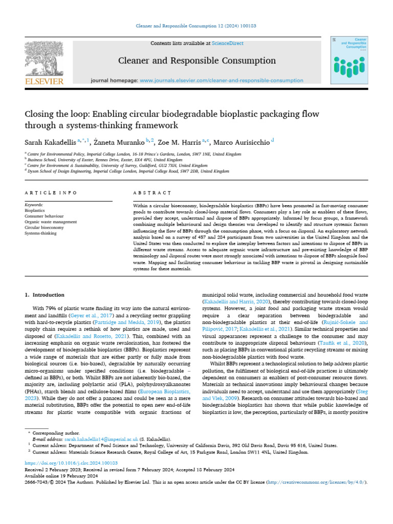 Closing The Loop Enabling Circular Biodegradable Biop - 2024 - Cleaner ...