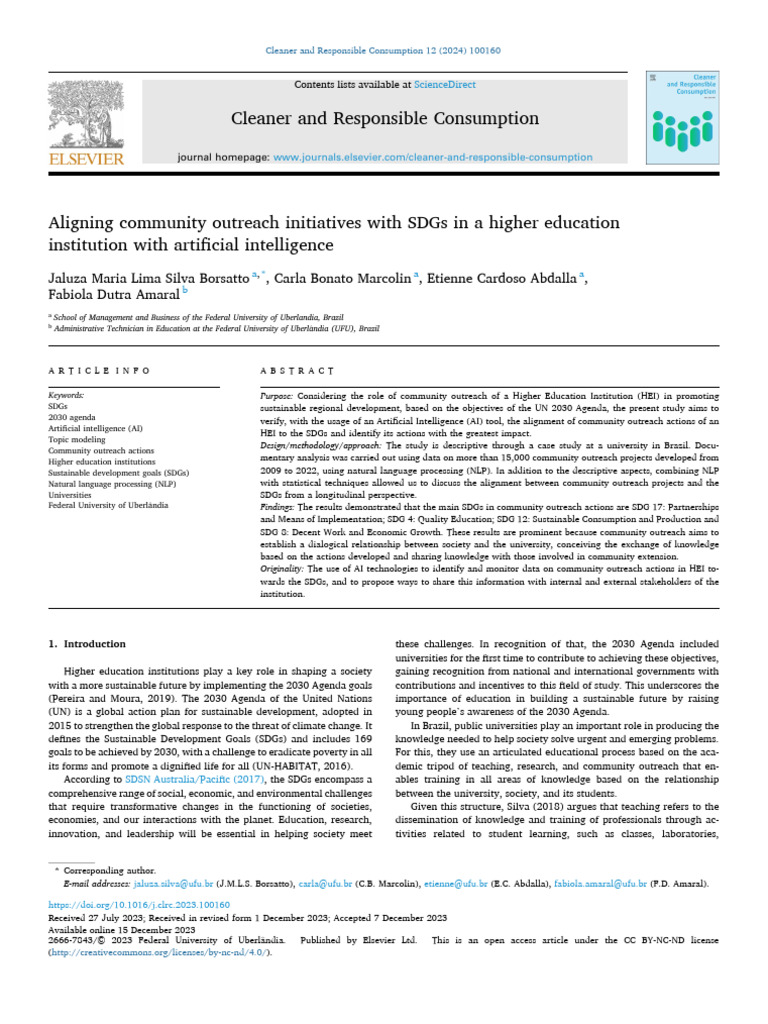 Aligning Community Outreach Initiatives With SDGs in A - 2024 - Cleaner ... Aligning Community Outreach Initiatives With SDGs in A - 2024 - Cleaner ...