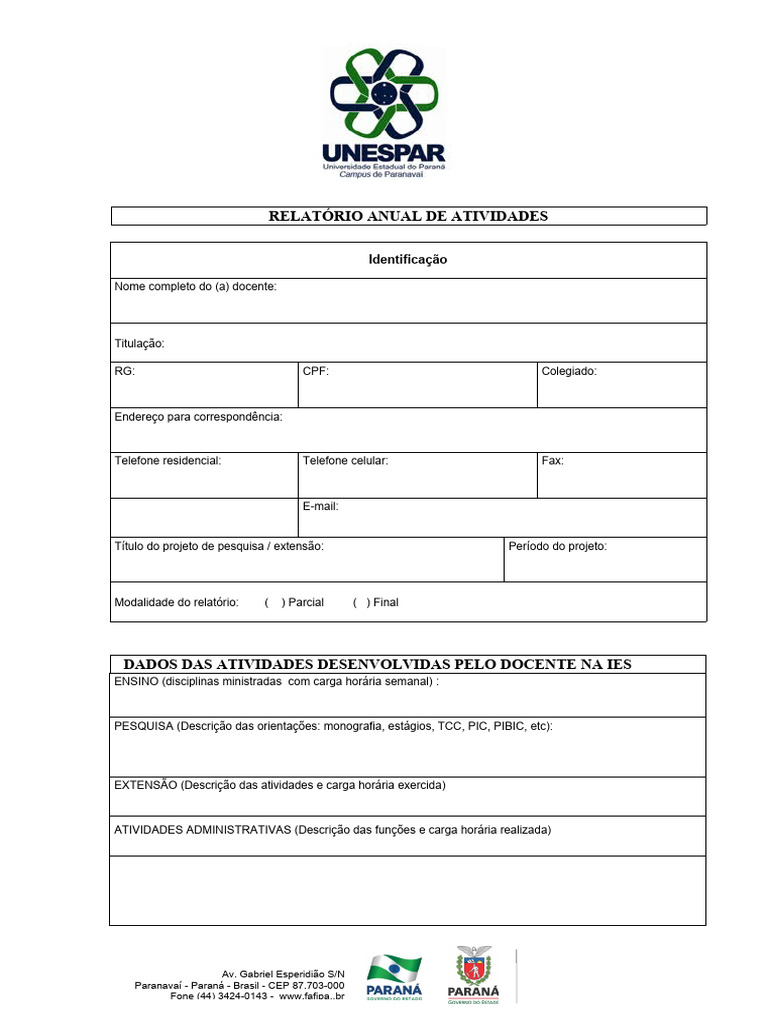 Modelo de Relatorio Anual de Atividades | PDF