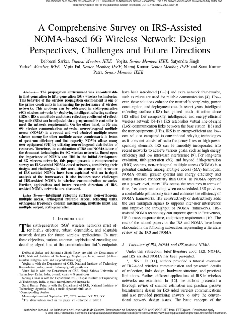 A Comprehensive Survey On IRS-Assisted NOMA-Based 6G Wireless Network ... A Comprehensive Survey On IRS-Assisted NOMA-Based 6G Wireless Network ...