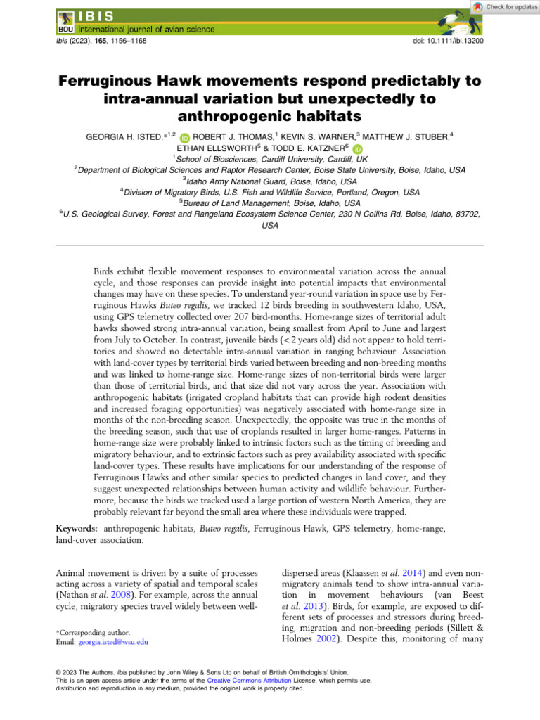 Ferruginous Hawk Movements Respond Predictably To Intra Annual Variation But Unexpectedly To ...