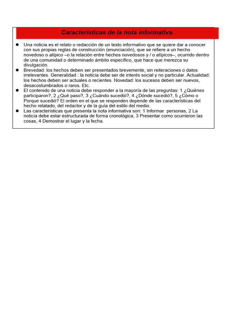 Características de La Nota Informativa | PDF
