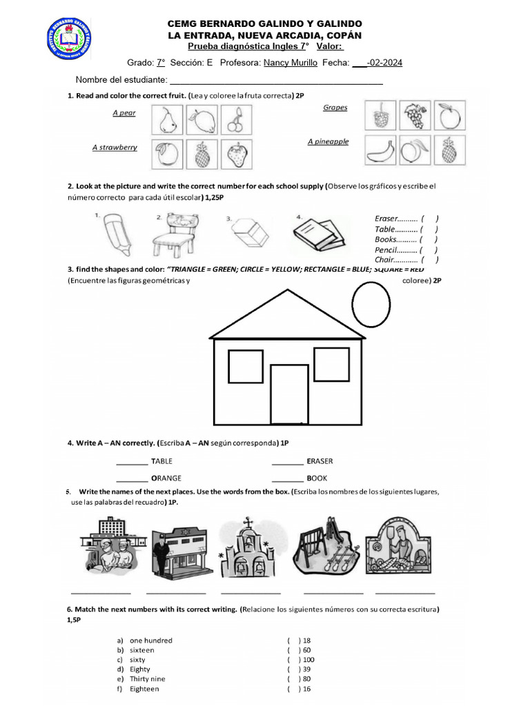 Prueba Diagnostica Ingles Septimo | PDF Prueba Diagnostica Ingles Septimo | PDF