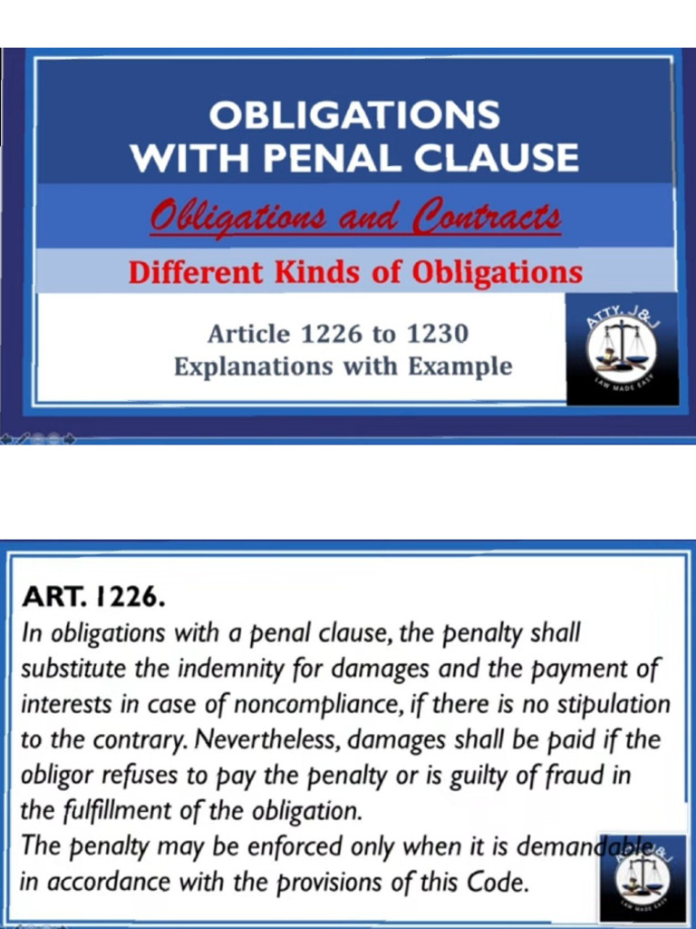 Obligation With Penal Clause (Art 1227-1230) | PDF