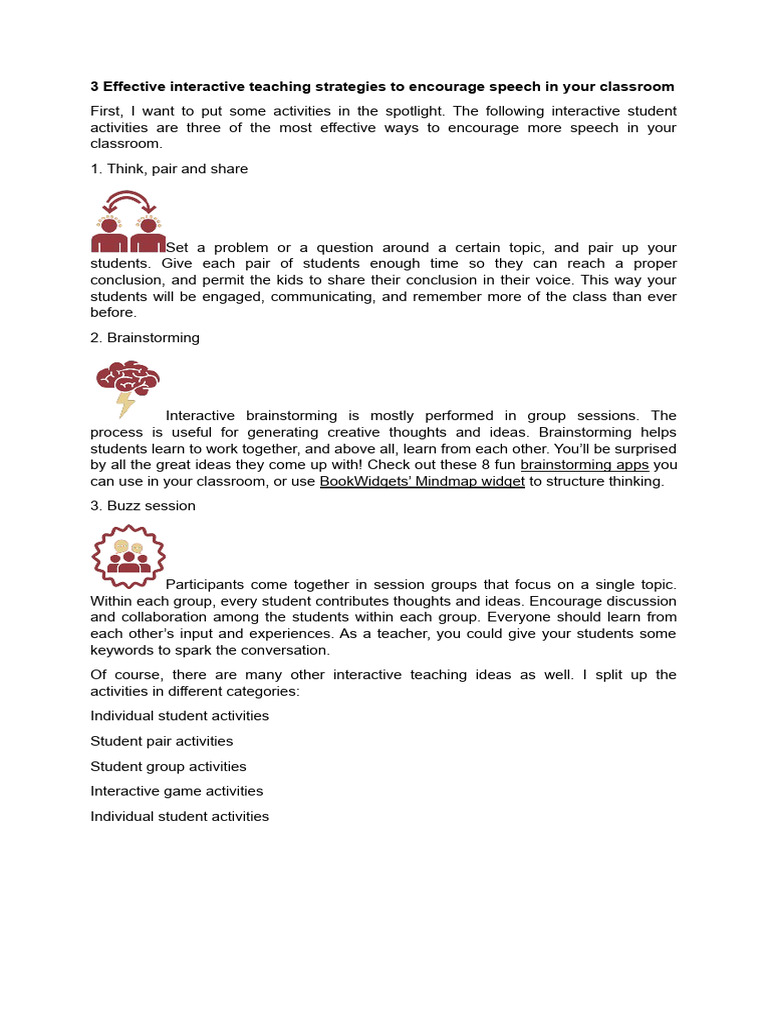 Engaging Classroom Speech Strategies | PDF | Brainstorming | Thought
