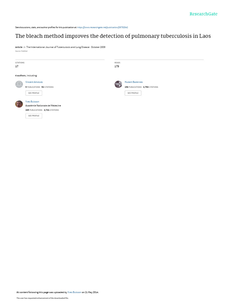 Bleach Method DG TB Laos IJTLD 2009-1 | PDF | Tuberculosis | Medical Specialties