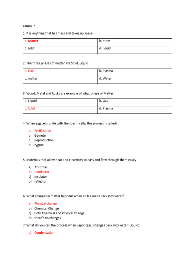 GRADE 5 Science Question Quiz Bee | PDF | Sexual Reproduction | Solid