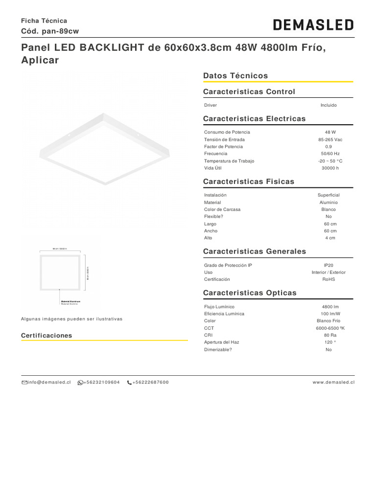 Ficha Técnica Led 48W 18W | PDF | Diodo emisor de luz | Electrónica