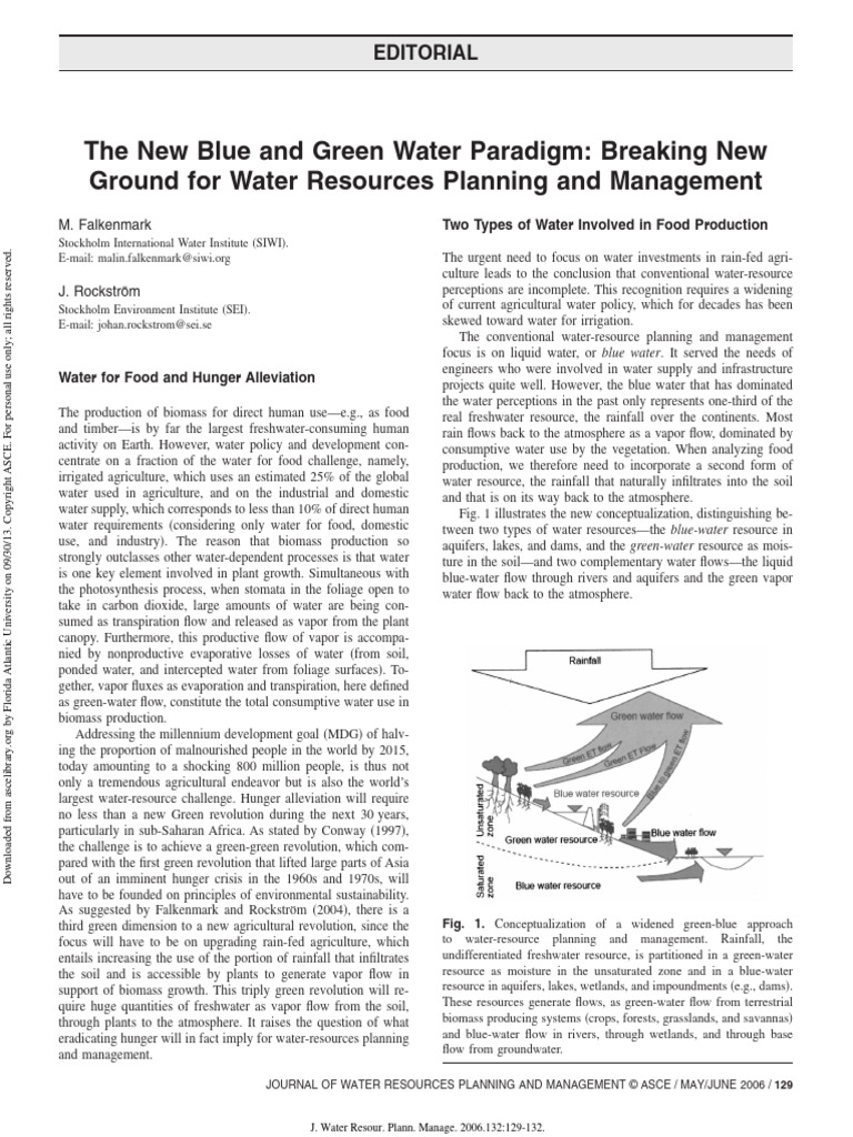The New Blue and Green Water Paradigm (Falkenmark & Rockstrom, 2006 ...