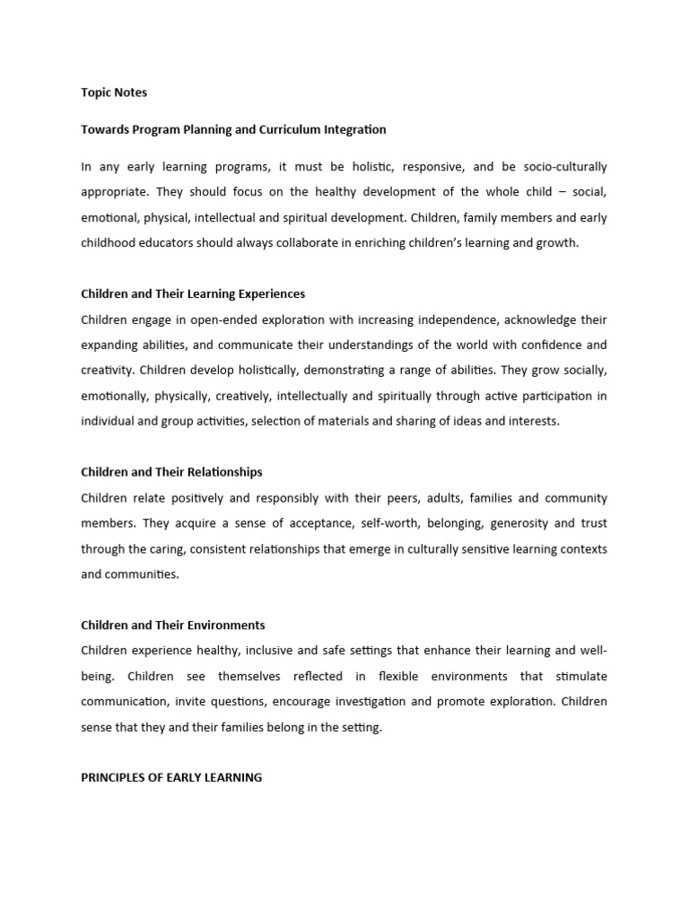 ED205 Module 1topic Notes | PDF | Learning | Early Childhood Education