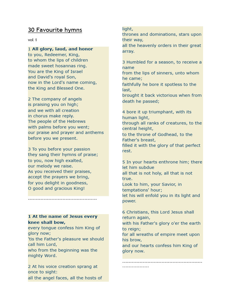 30 Favourite Hymns Vol 1-4 | PDF | Religious Belief And Doctrine