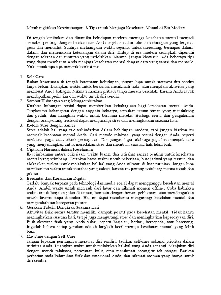Kesehatan Mental | PDF | Pengembangan Diri | Gaya Hidup