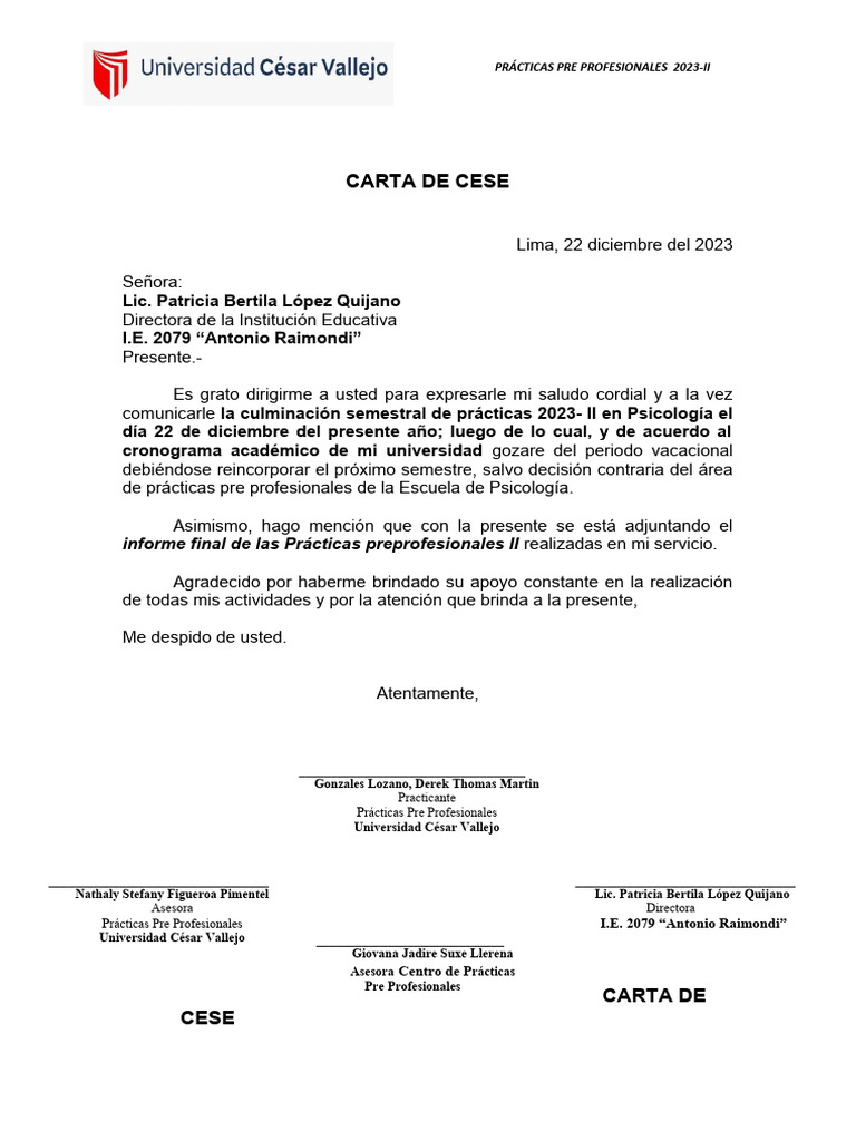 Modelo de Carta de Cese 2023-II | PDF