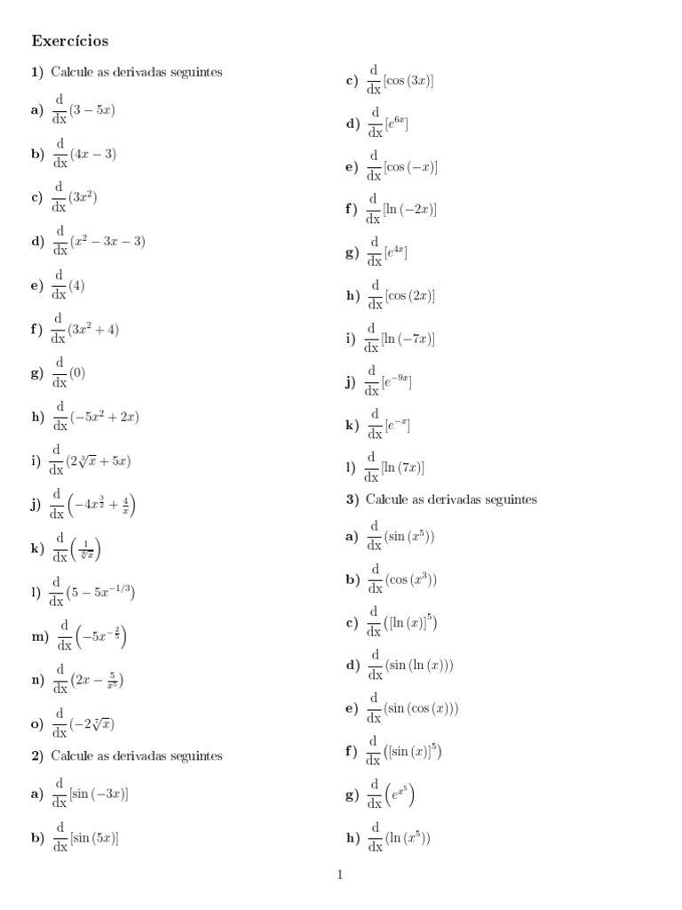 Exercicios Derivada | Descargar gratis PDF | Números | Análisis complejo
