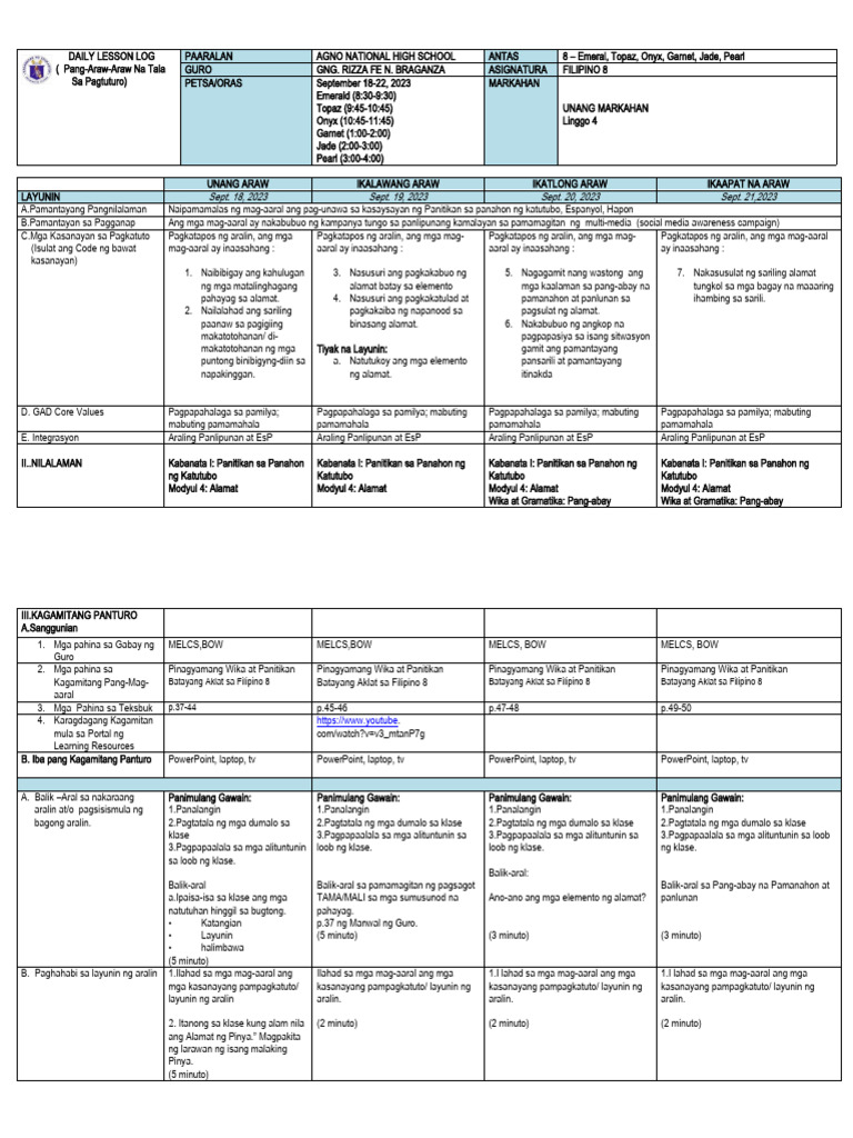DLL - Filipino 8 - Q1 - Mod4-Alamat | PDF