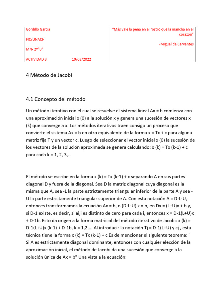 Actividad 3 metodo de jacobi | PDF | Matriz (Matemáticas) | Algoritmos