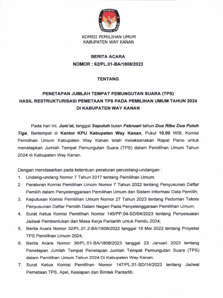 Ba Jumlah Tpshasil Restrukturisasi Pemetaan TPS Tahun 2024. | PDF