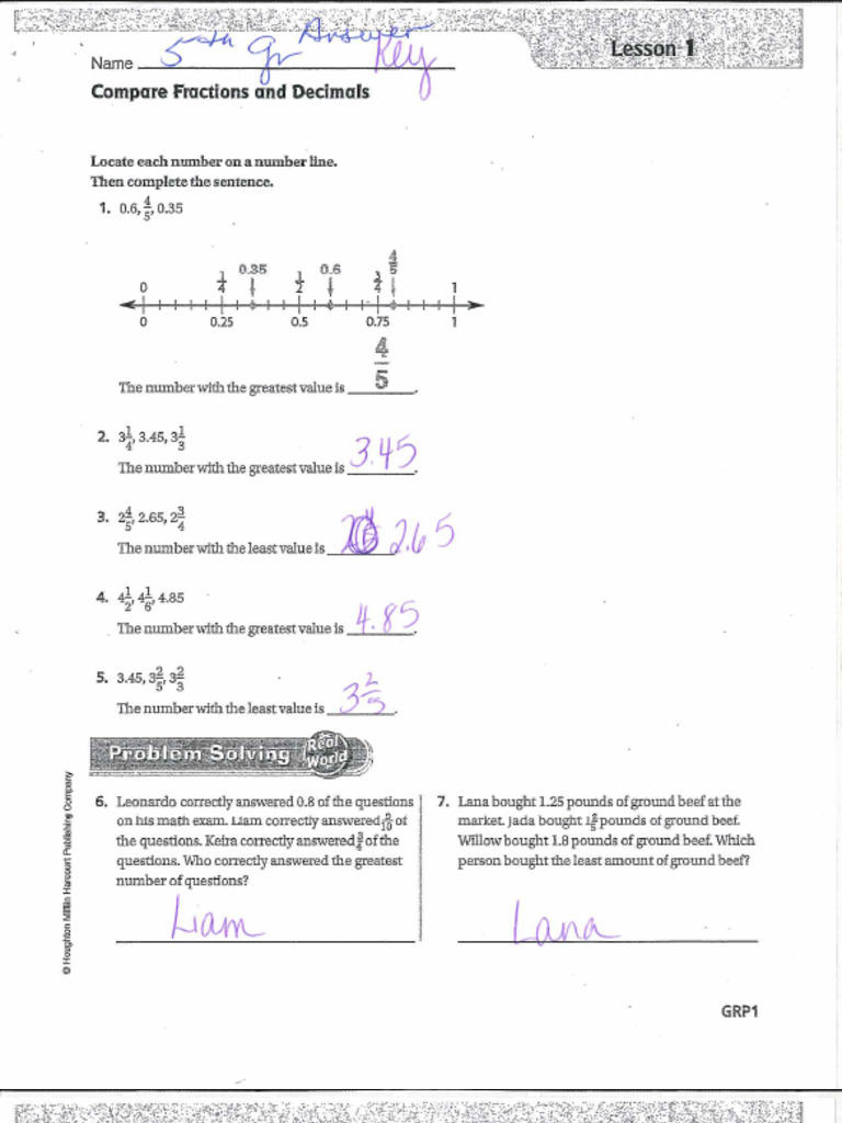 5th Grade Answer Key | PDF
