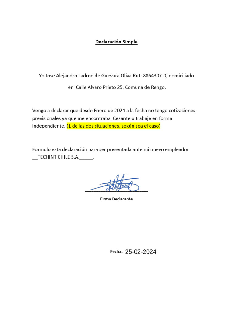 Declaracion Simple | PDF